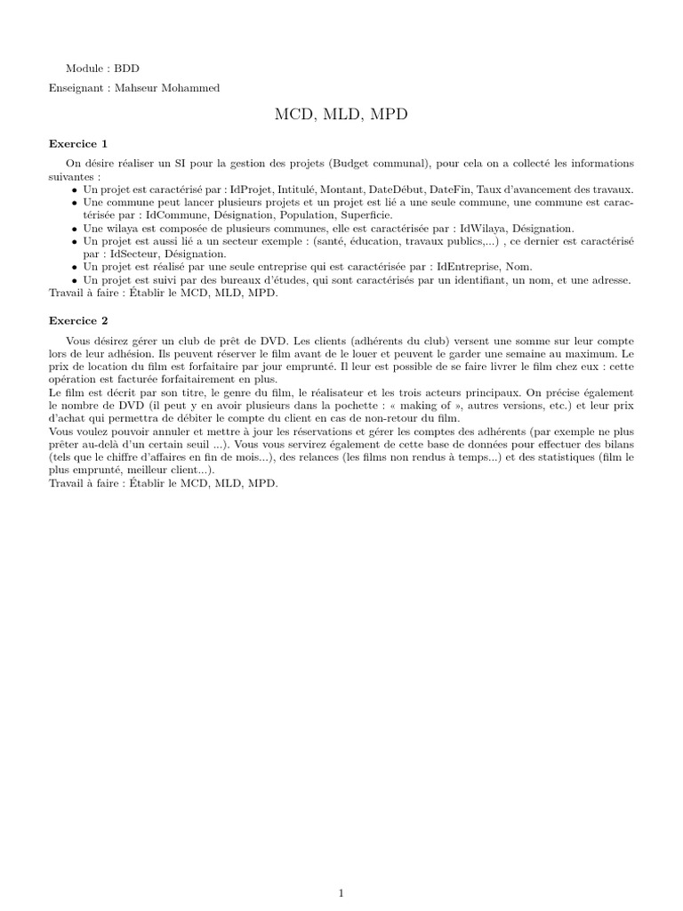 Gestion de Projets et DVD : MCD, MLD, MPD | PDF | Inclusion ...