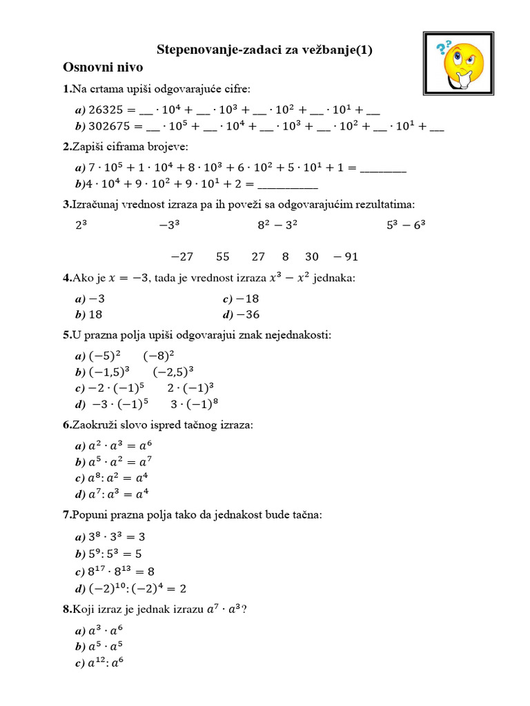 7razred Stepenovanje Brojeva 1 Osnovni Nivo3 | PDF