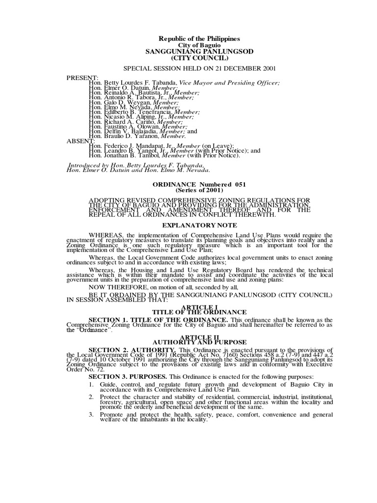 Zoning Ordinance of Baguio City | PDF | Zoning