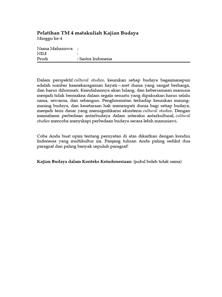 Perlatihan TM 4 MK Kajian Budaya (Opini Indonesia Yang Multikultur ...
