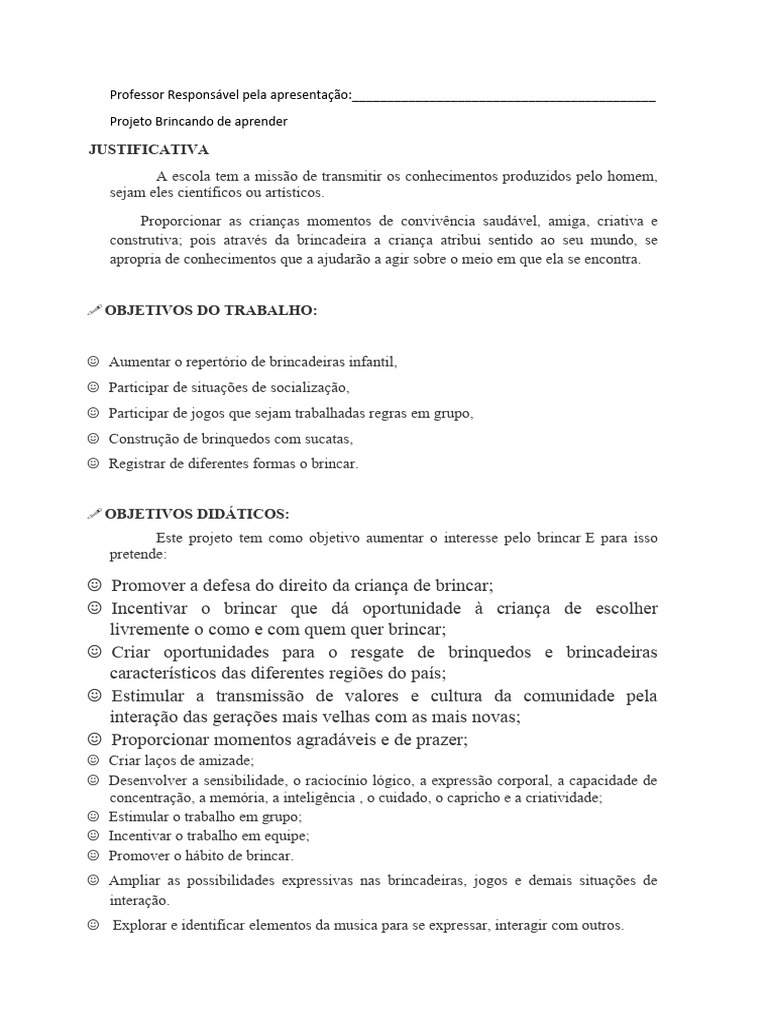 projeto brincando de aprender | PDF