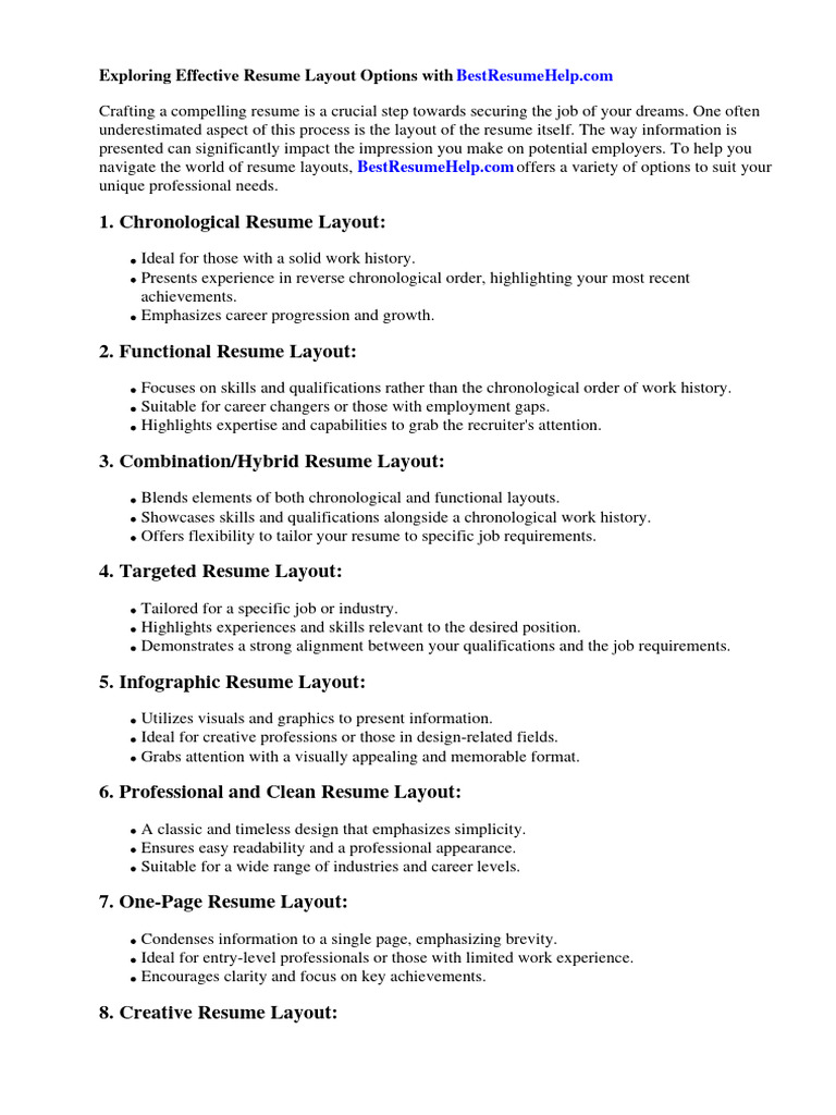 Resume Layout Options | PDF | Résumé | Page Layout
