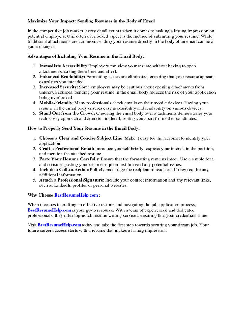 Resume in Body of Email | Download Free PDF | Résumé | Http Cookie