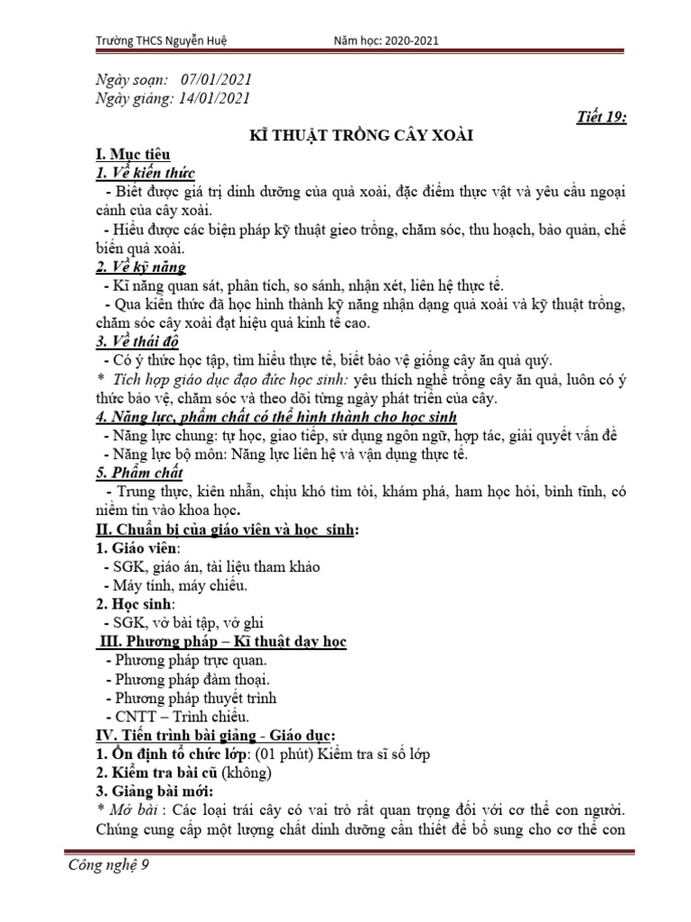 KHBH - Cong Nghe 9 - Tuan 19 (Tiet 19) | PDF