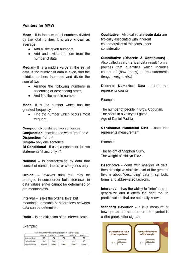 MMW-Finals-Reviewer | PDF | Level Of Measurement | Standard Deviation