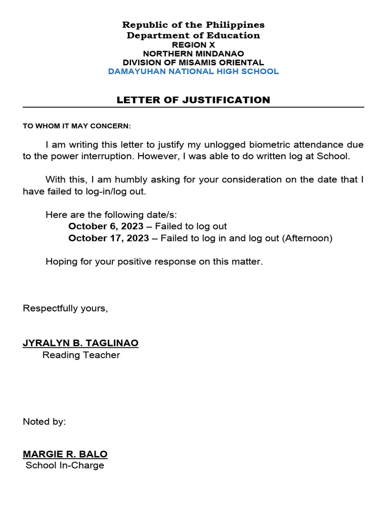 Justification Letter | PDF