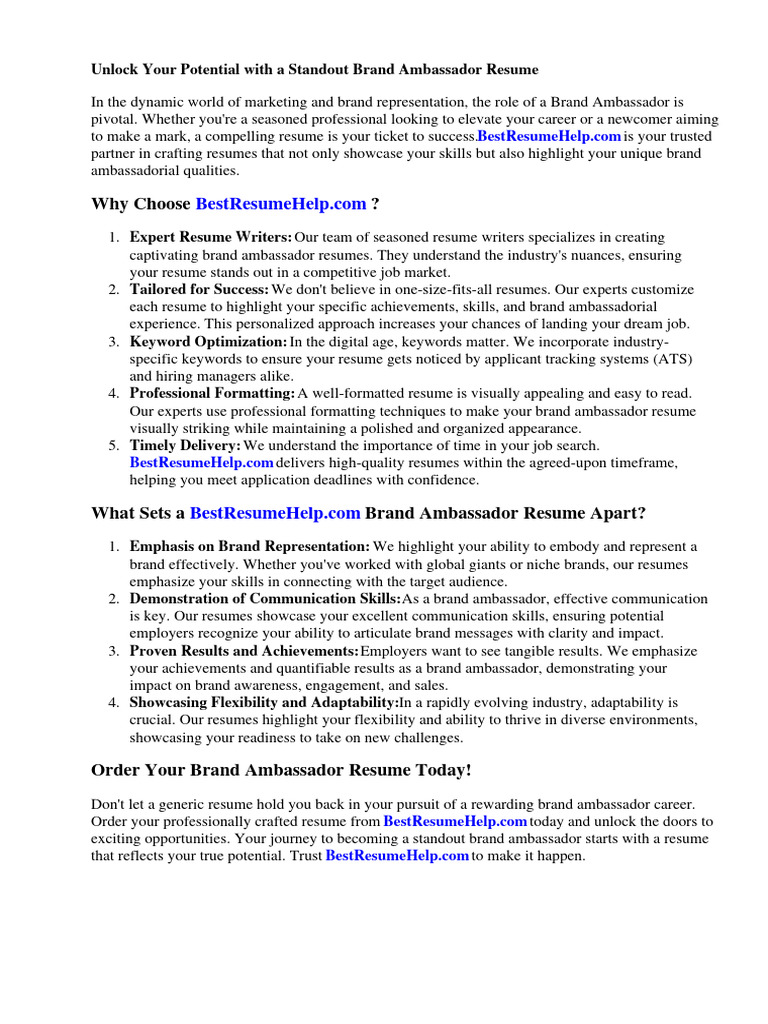 Brand Ambassador Cover Letter | PDF