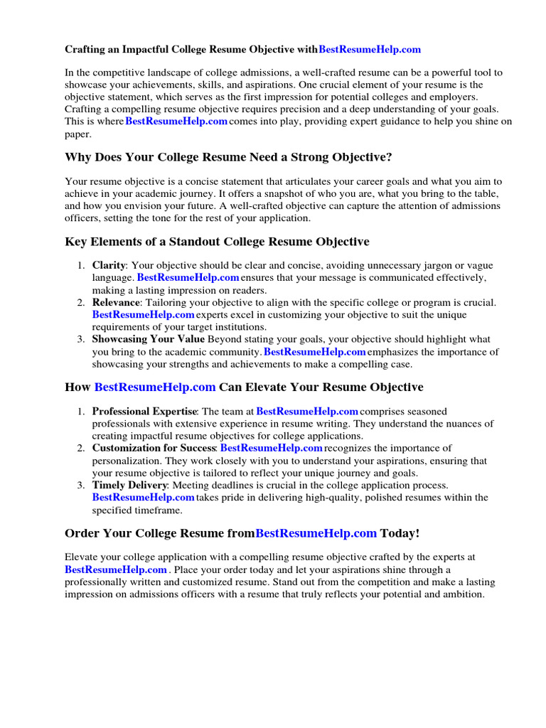 Resume For College Objective | Download Free PDF | Résumé | Expert