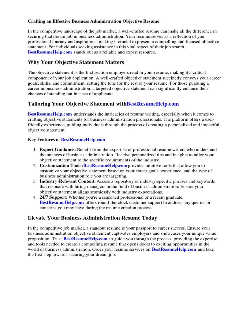 Business Administration Resume Objectives | PDF | Résumé | Http Cookie