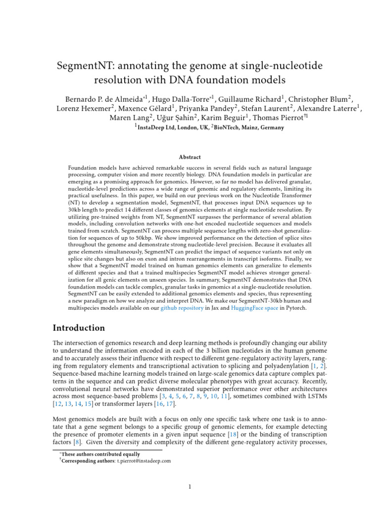 SegmentNT Annotating The Genome at Single Nucleotide Resolution With DNA Foundation Models | PDF ...