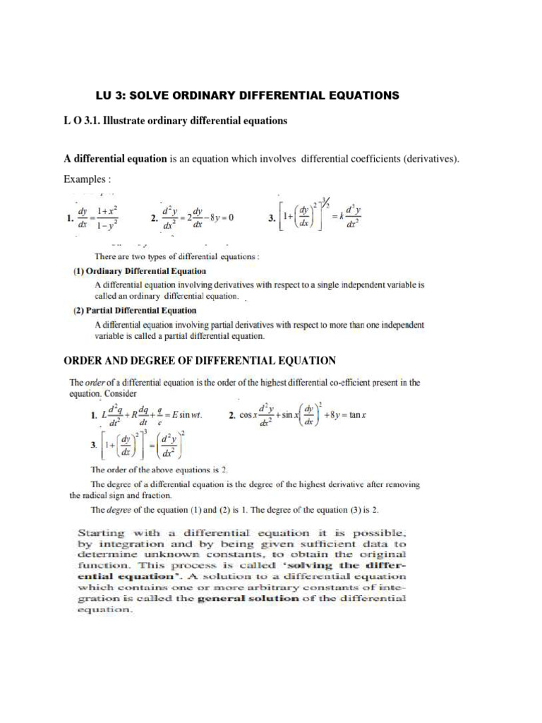 LU 3. Solve Ordinary Differential Equations | PDF | Equations ...