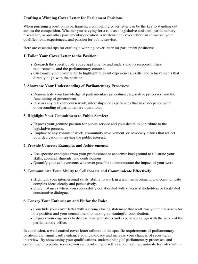Cover Letter For Parliament Job | PDF | Résumé | Communication