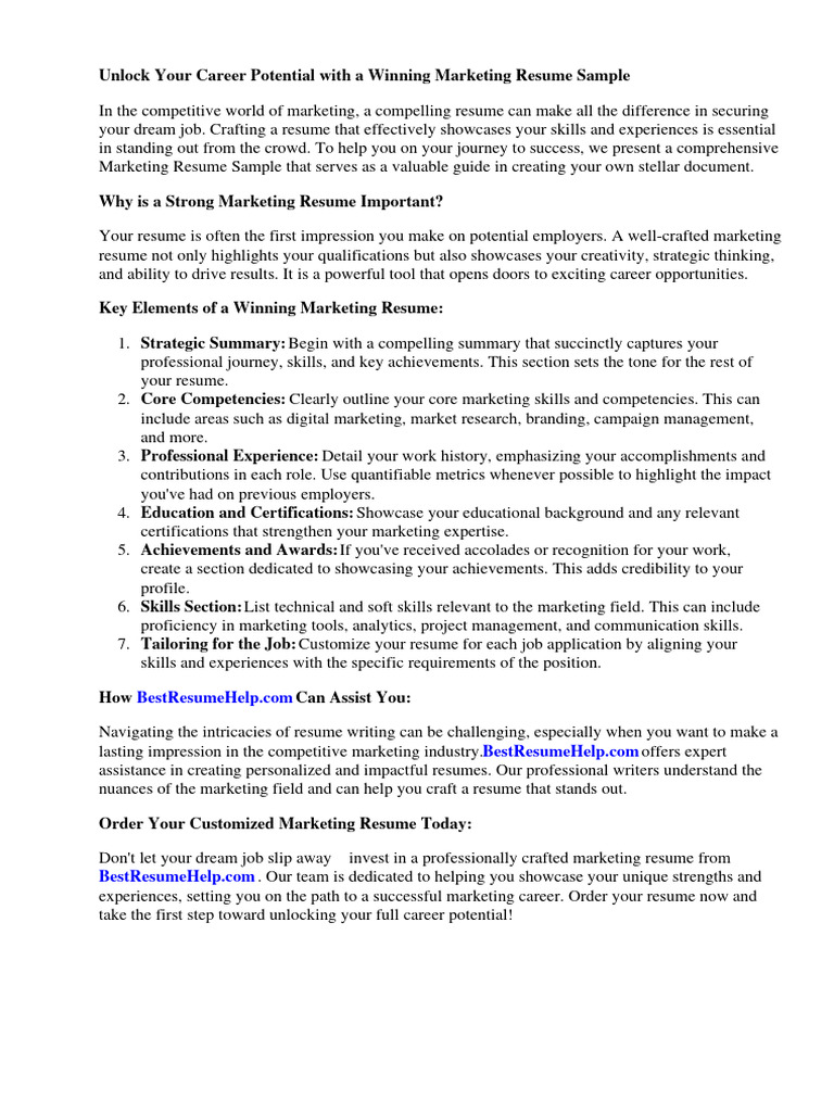 Resume Sample for Marketing | PDF | Résumé | Marketing