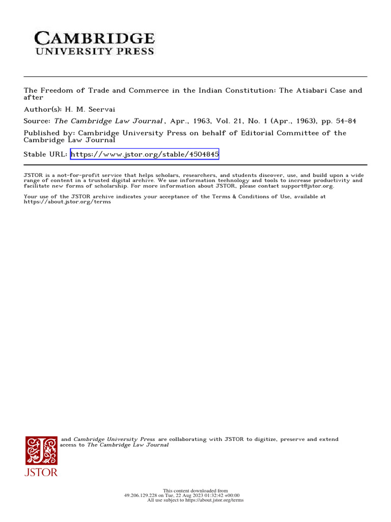 Seervai FreedomTradeCommerce 1963 | PDF | Judgment (Law) | Taxes