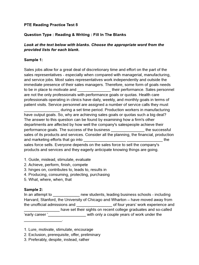 Pte Reading Practice Test 5 6da66701fb | PDF | Sales | Myofascial ...