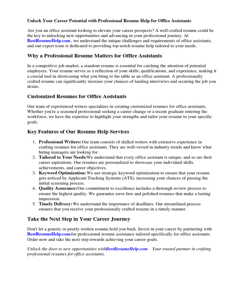 Professional Resume Help for Office Assistants | PDF | Résumé | Expert
