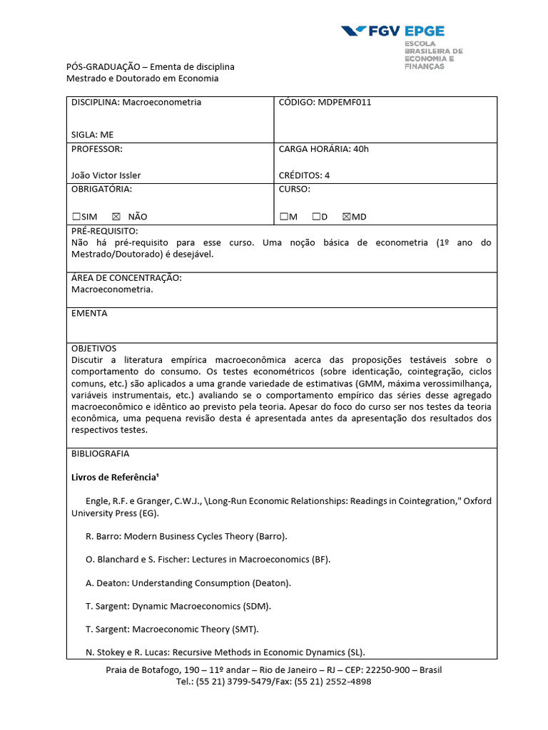 Macroeconometria Ementa Corrigida | PDF | Economia | Economias