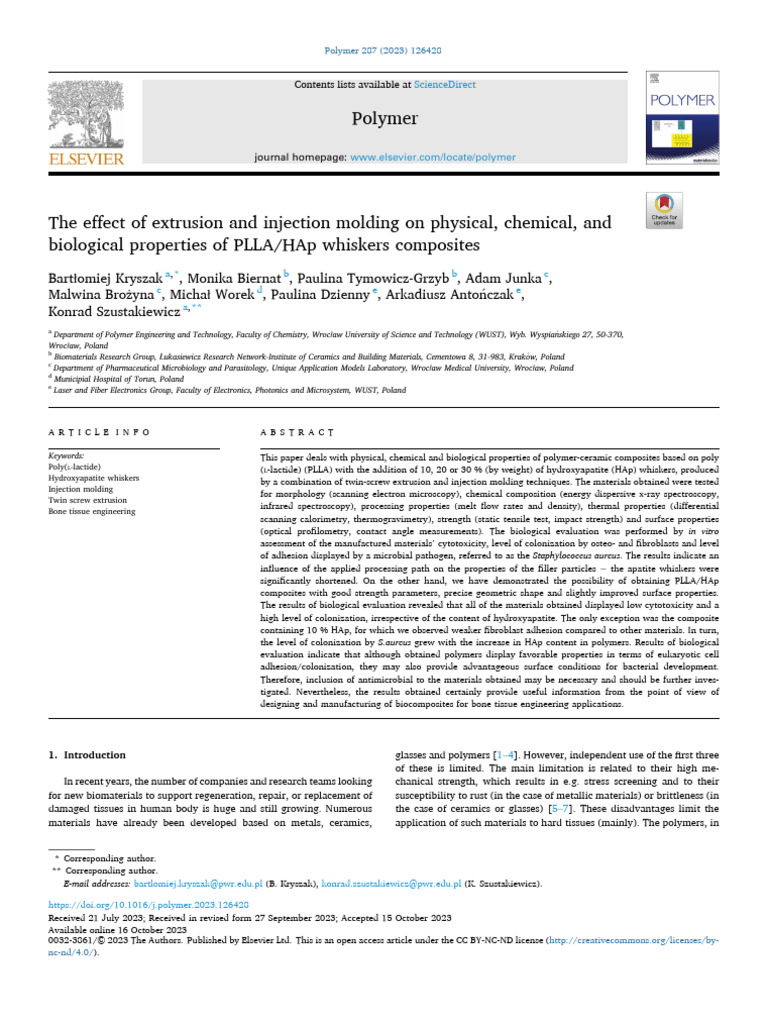 The Effect of Extrusion and Injection Molding On Physical, Chemical, and Biological Properties ...