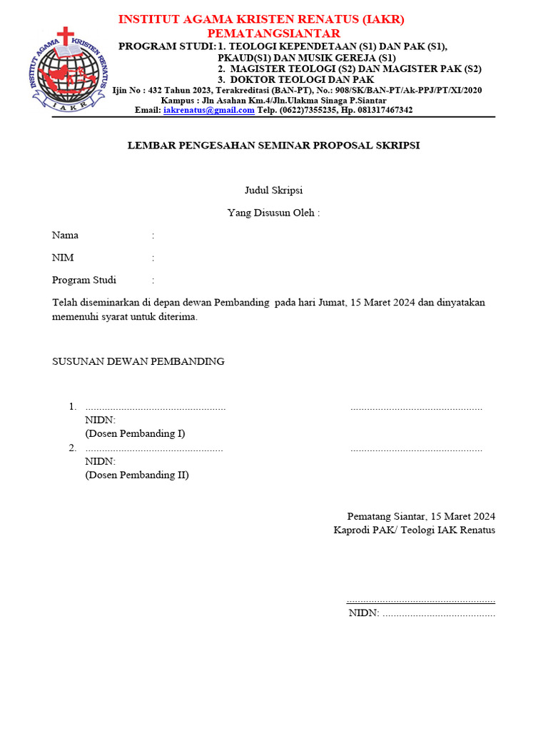 Lembar Pengesahan Proposal Skripsi | PDF