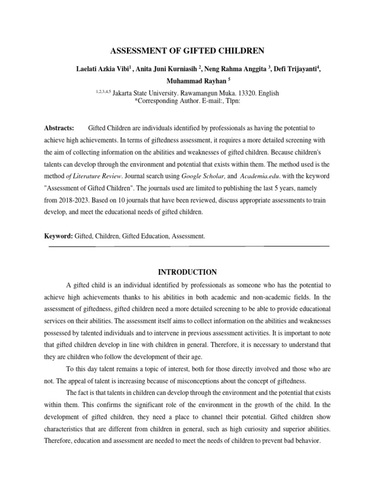 Assessment of Gifted Children 22 | PDF | Intellectual Giftedness ...