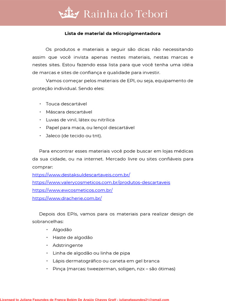 Lista De Material Rainha Do Tebori Pdf