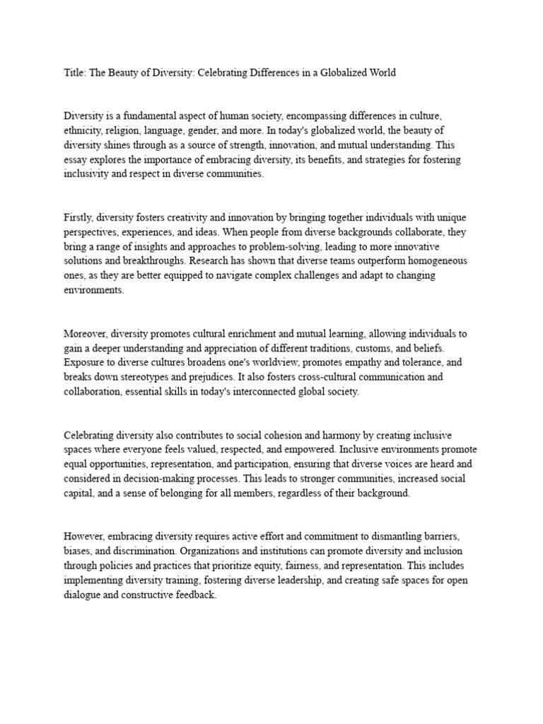 Celebrating the Beauty of Diversity | PDF | Diversity (Business ...