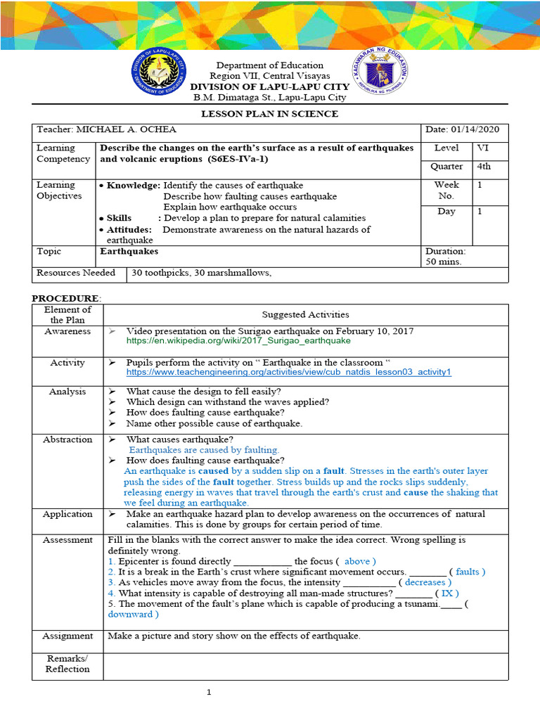 Science6 Q4 W1 D1-4 | PDF | Volcano | Earthquakes