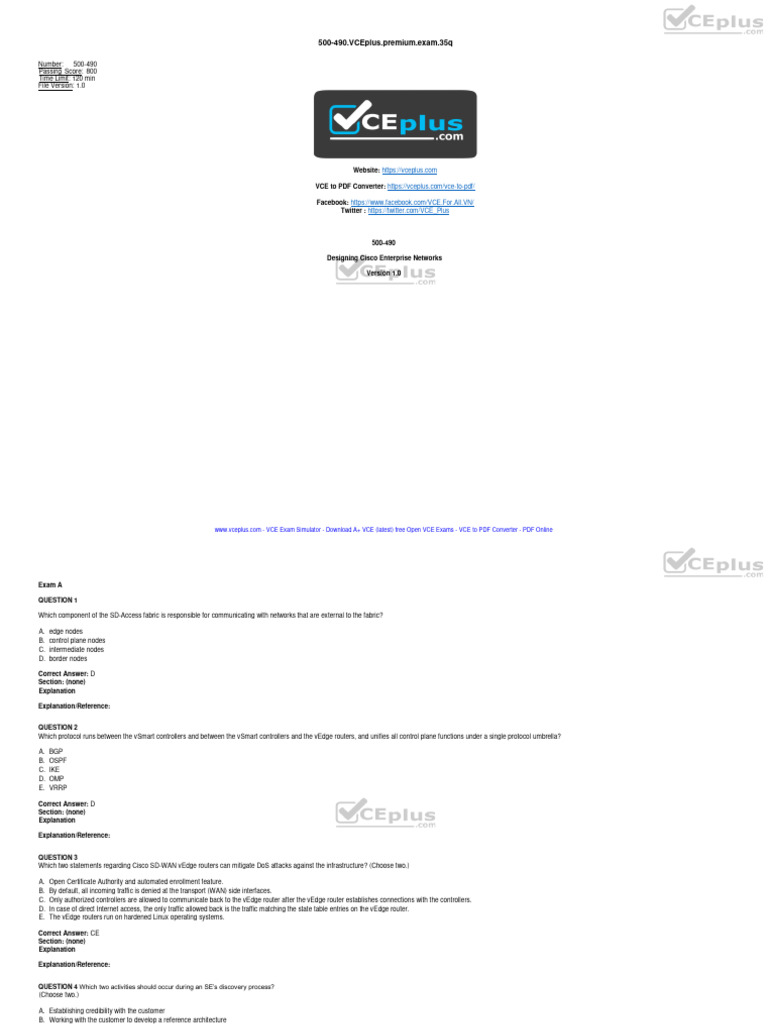 Cisco 500-490 Exam Guide and Questions | PDF | Computer Network | Router (Computing)