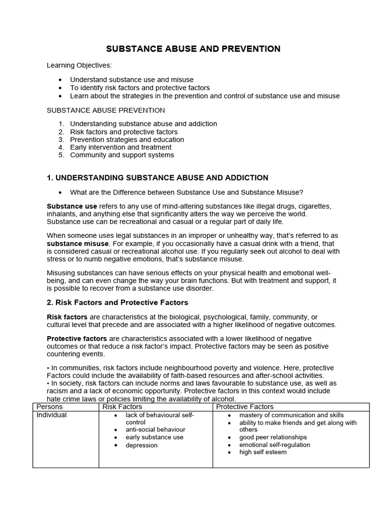SUBSTANCE ABUSE AND PREVENTION Word | PDF | Substance Abuse | Substance ...