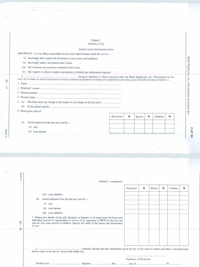 Annual Assets Declaration Form-Form C | PDF