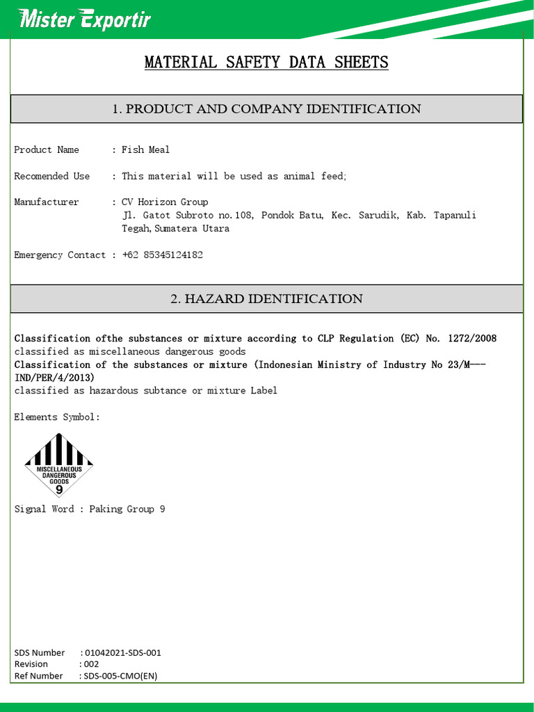 MSDS Fishmeal-1 | PDF | Dangerous Goods | Workplace