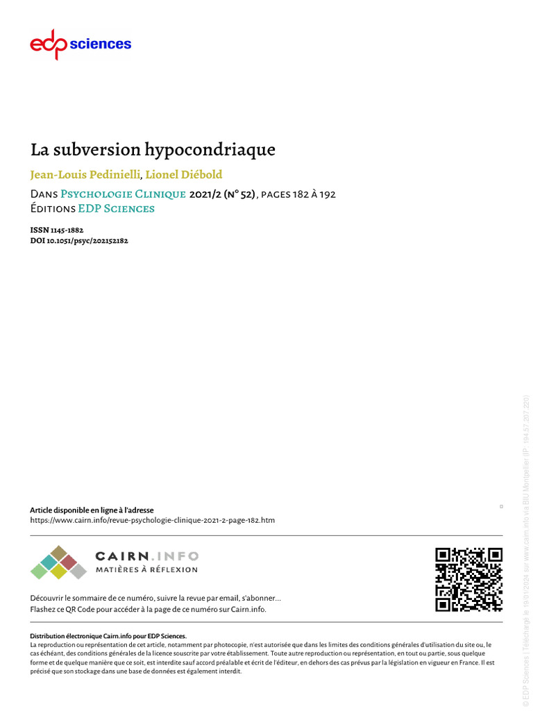 Subversion de l'hypocondrie clinique | PDF | Psychose | Sigmund Freud