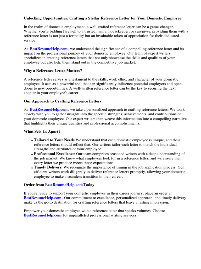 Reference Letter For Domestic Employee | Download Free PDF | Résumé ...