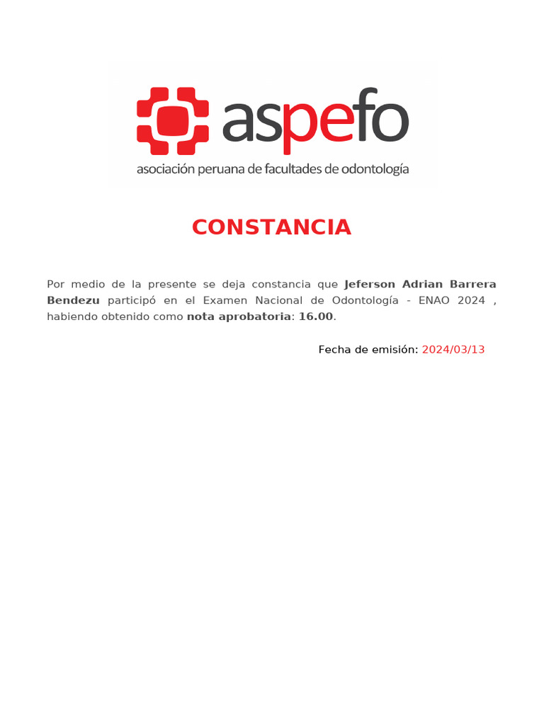 Certificación ENAO 2024: Jeferson Barrera | PDF