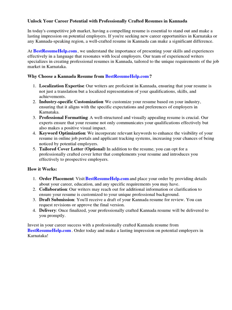 Resume in Kannada | Download Free PDF | Résumé