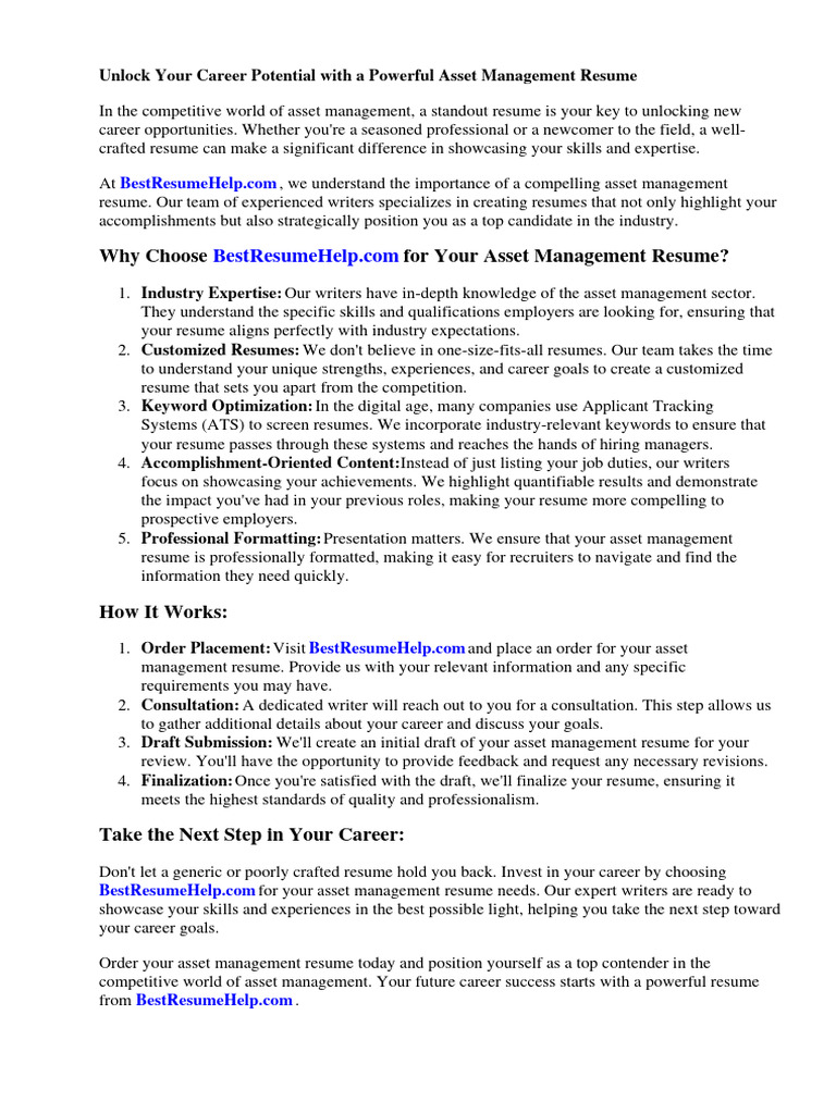 Asset Management Resume | PDF | Résumé | Regulatory Compliance