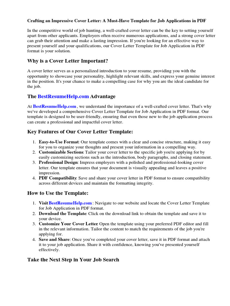 Cover Letter Template for Job Application PDF | PDF | Résumé | File Format