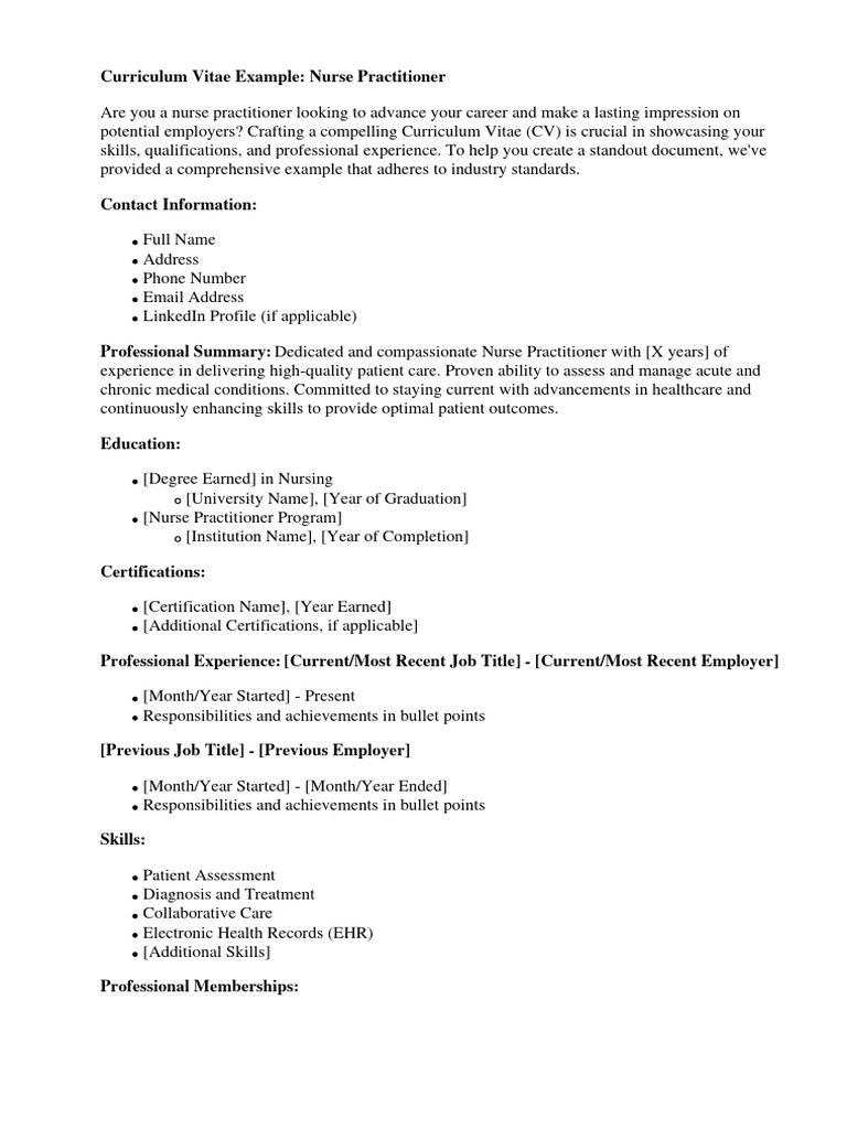 Curriculum Vitae Example Nurse Practitioner | PDF | Nursing | Nurse ...