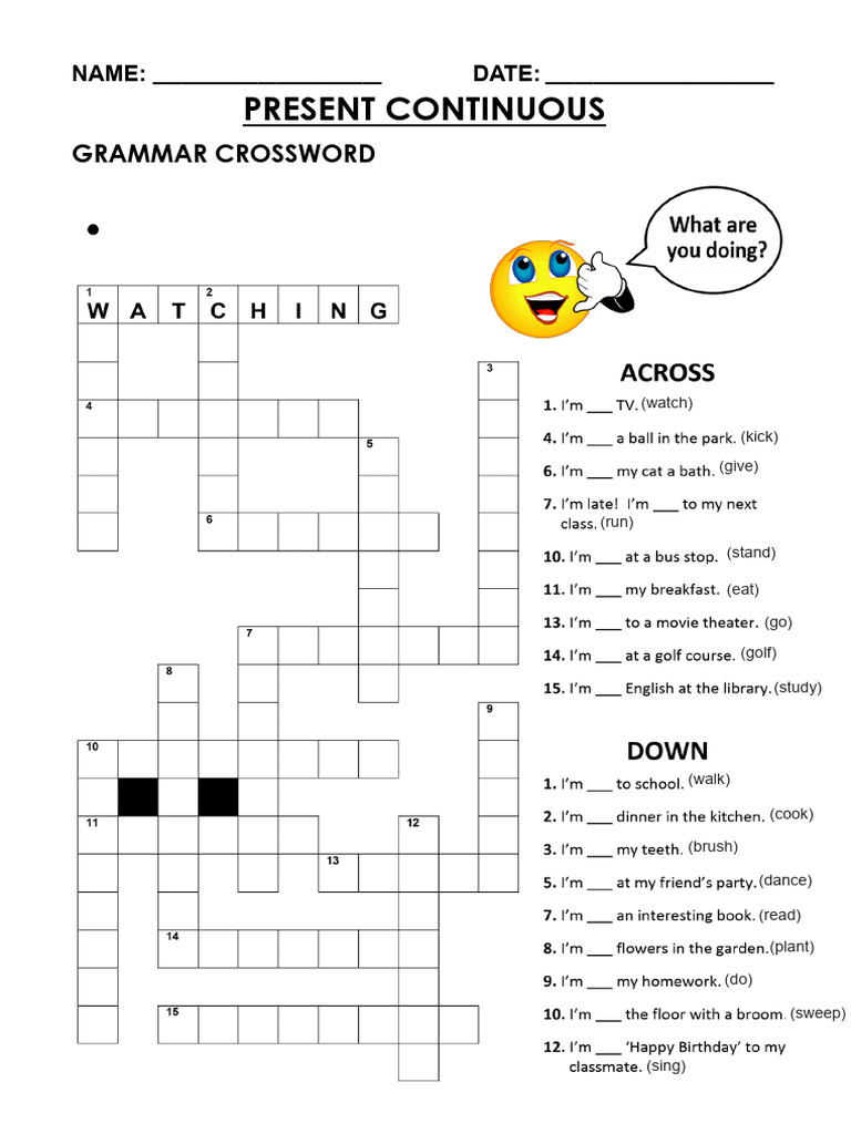 Present Continuous Grammar Crossword | PDF