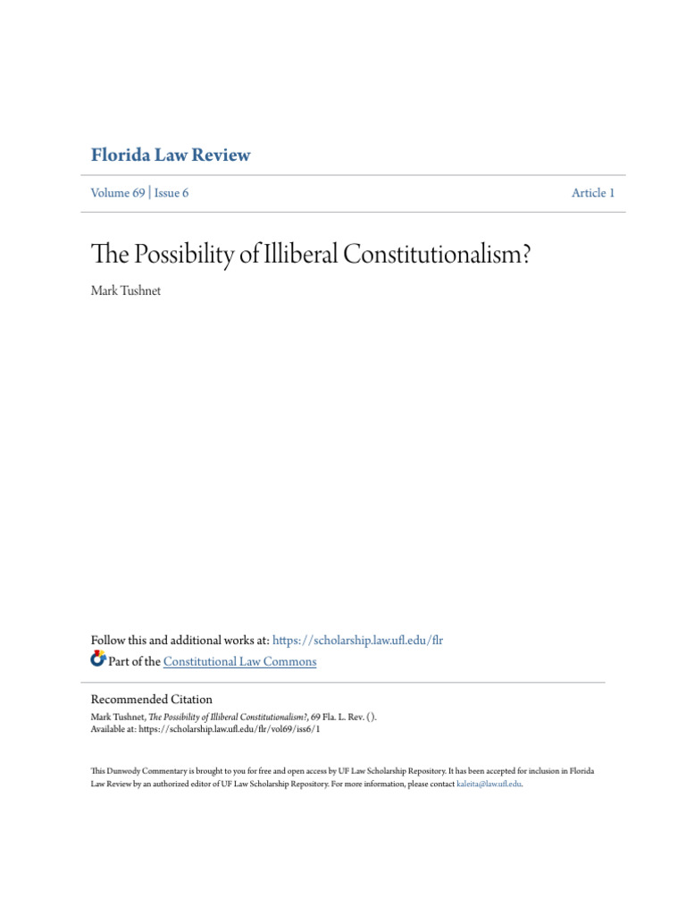 The Possibility of Illiberal Constitutionalism | PDF | Incorporation Of ...