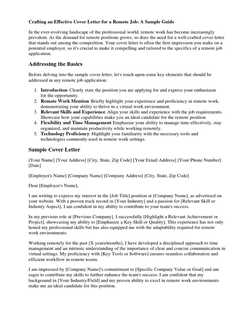 Cover Letter For Remote Job Sample | PDF | Résumé | Employment