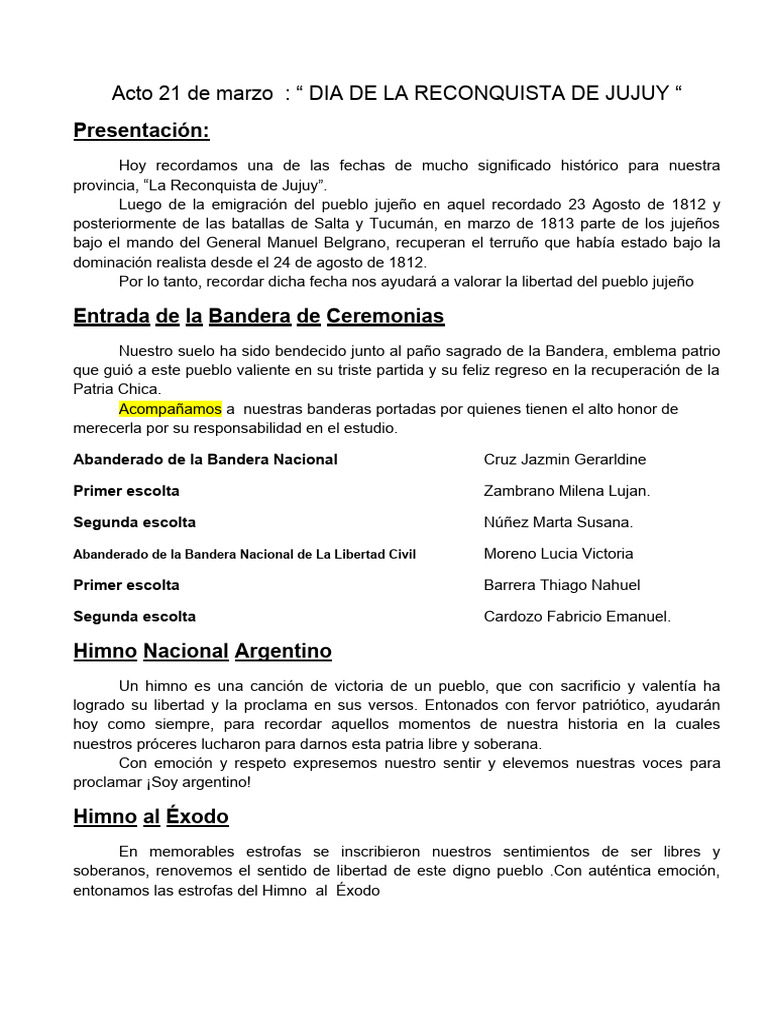 Acto Dia de La Reconquista de Jujuy | PDF