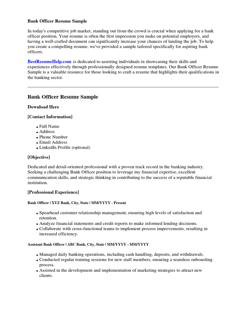 Bank Officer Resume Template Guide | PDF | Résumé | Banks