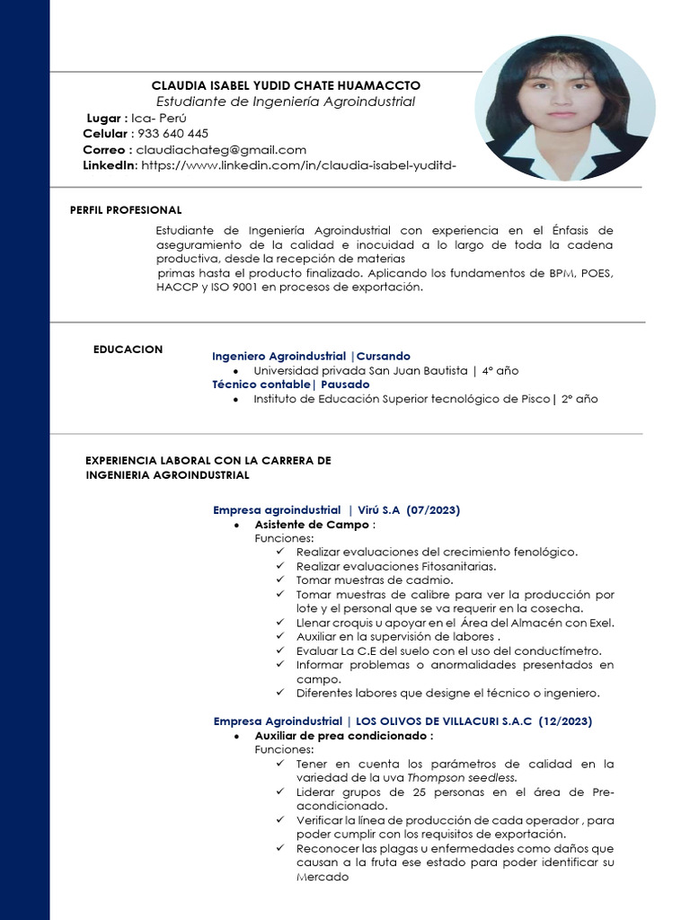 CLAUDIA CV | PDF | Alimentos | Agua