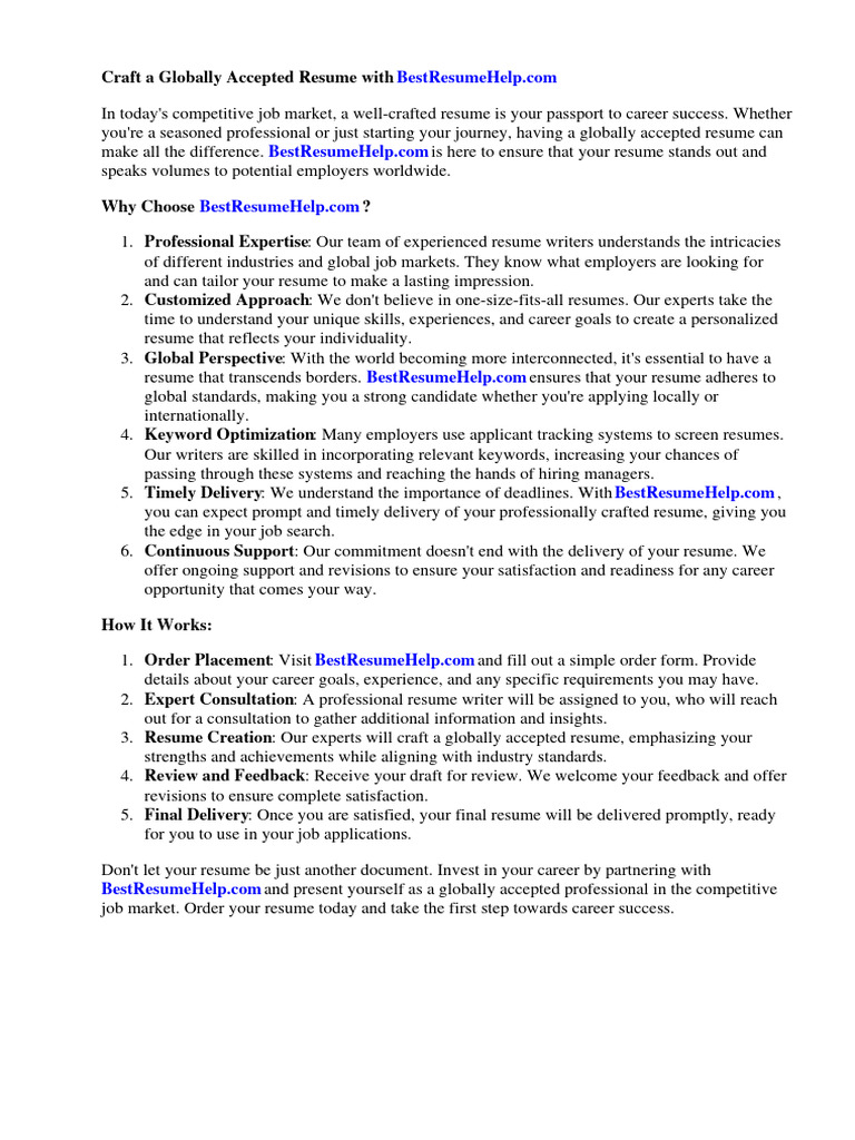 Create a Global Resume with BestResumeHelp | PDF | Résumé | Recruitment