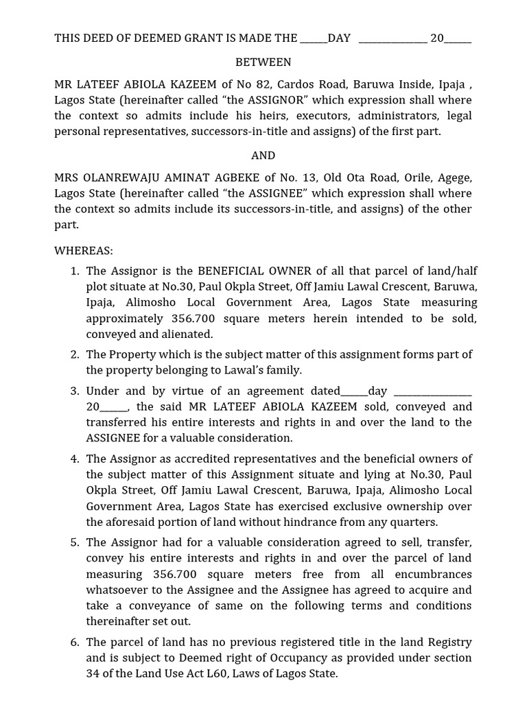 Deemed Grant | PDF | Assignment (Law) | Civil Law (Legal System)