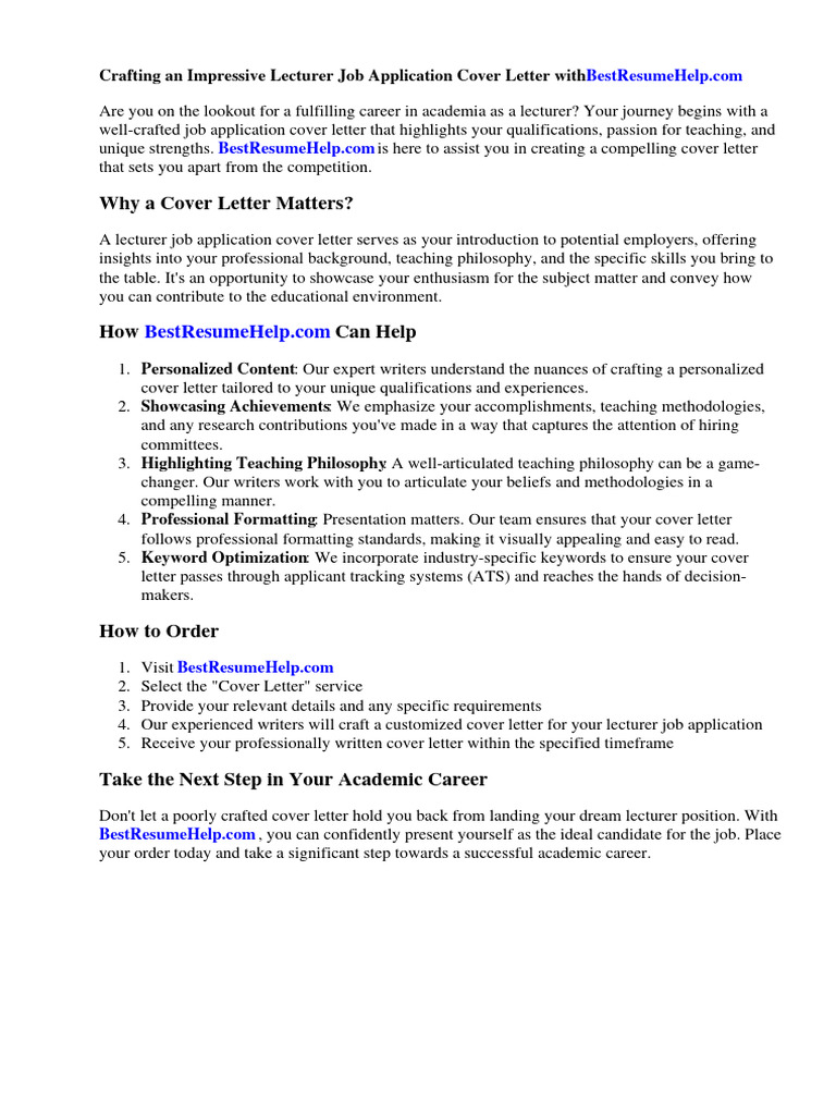 Lecturer Job Application Cover Letter Guide | PDF | Résumé | Creativity