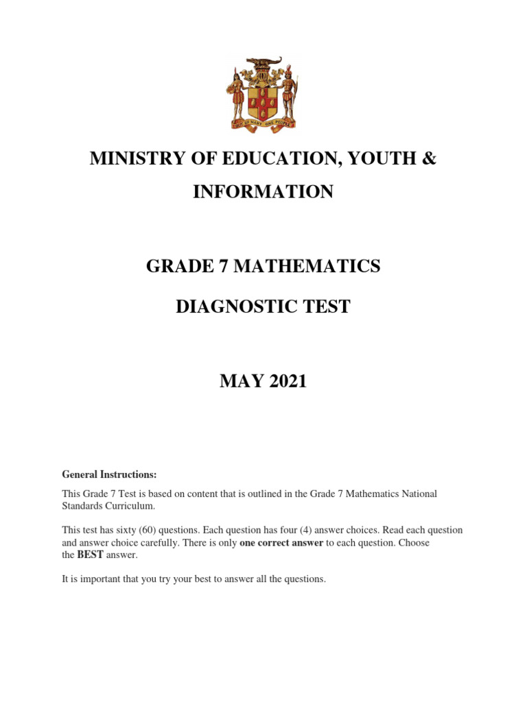 Grade 7 Mathematics Diagnostic Test Form 2021 | PDF | Cartesian ...