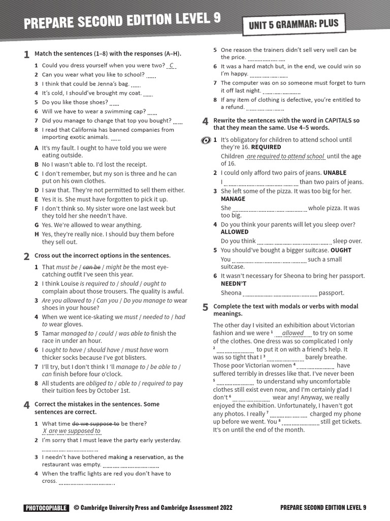 Grammar Exercises for Level 9 Students | PDF | Softlines (Retail) | Fashion