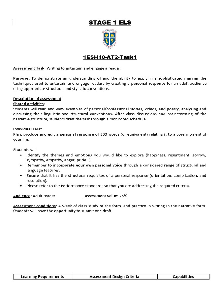 Personal Response Writing Assessment | PDF | Fluency | Knowledge
